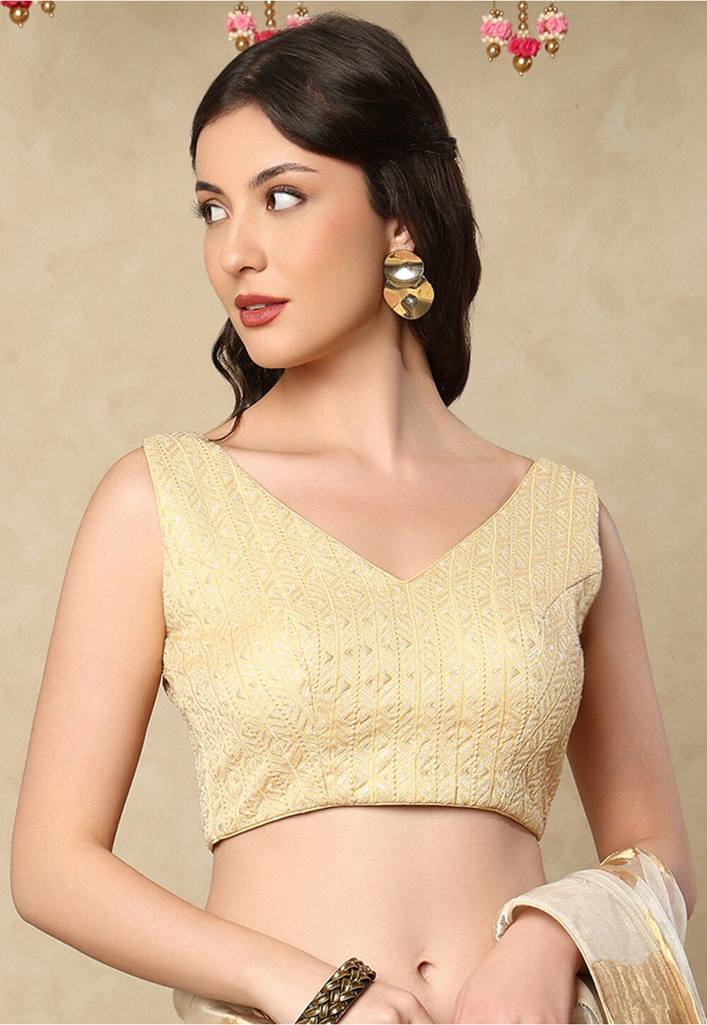 Buy Embroidered Georgette Blouse in Beige Online : UVC2642 - Utsav Fashion