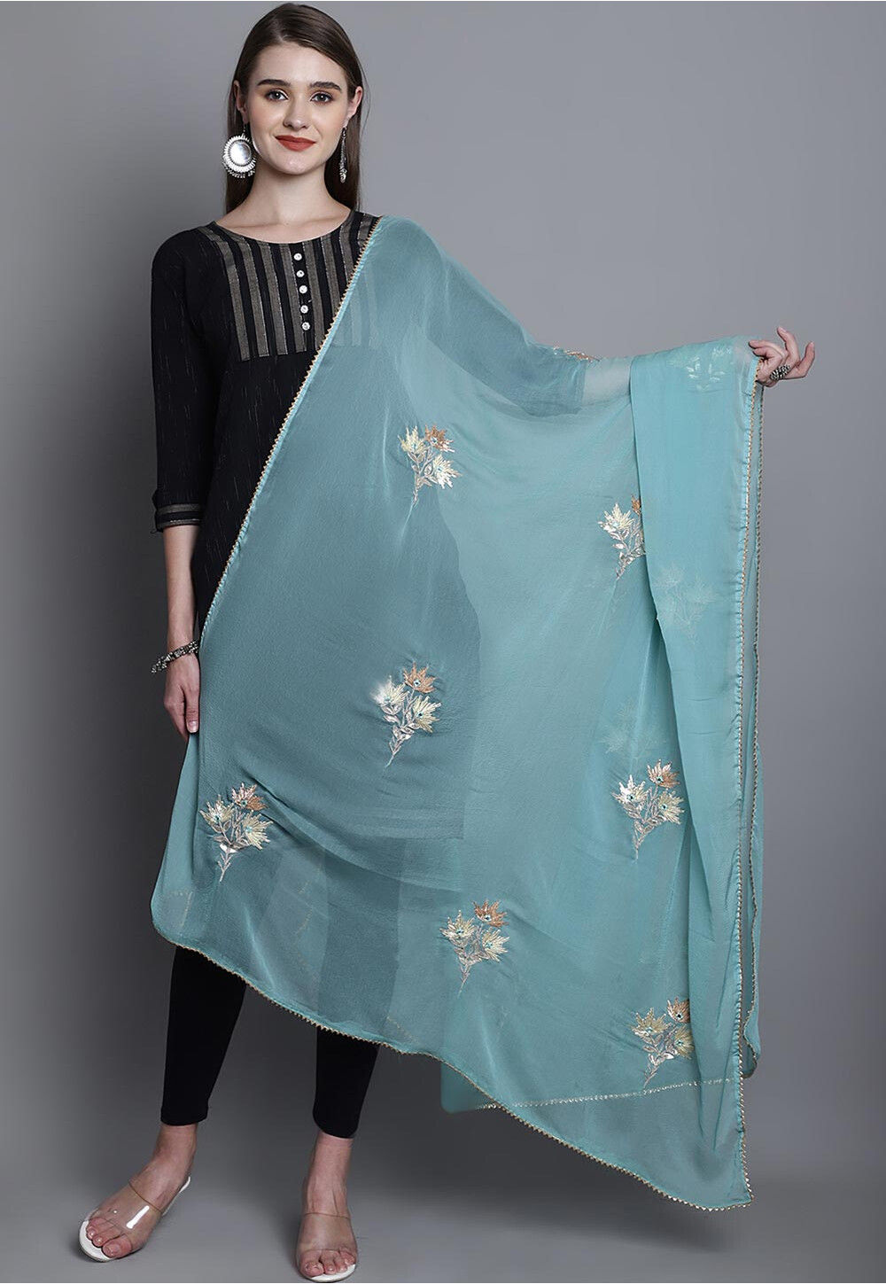 Buy Embroidered Georgette Dupatta in Light Teal Blue Online : BRJ948 ...
