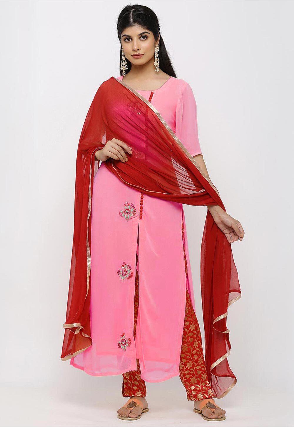 Buy Embroidered Georgette Front Slit Pakistani Suit in Pink Online ...