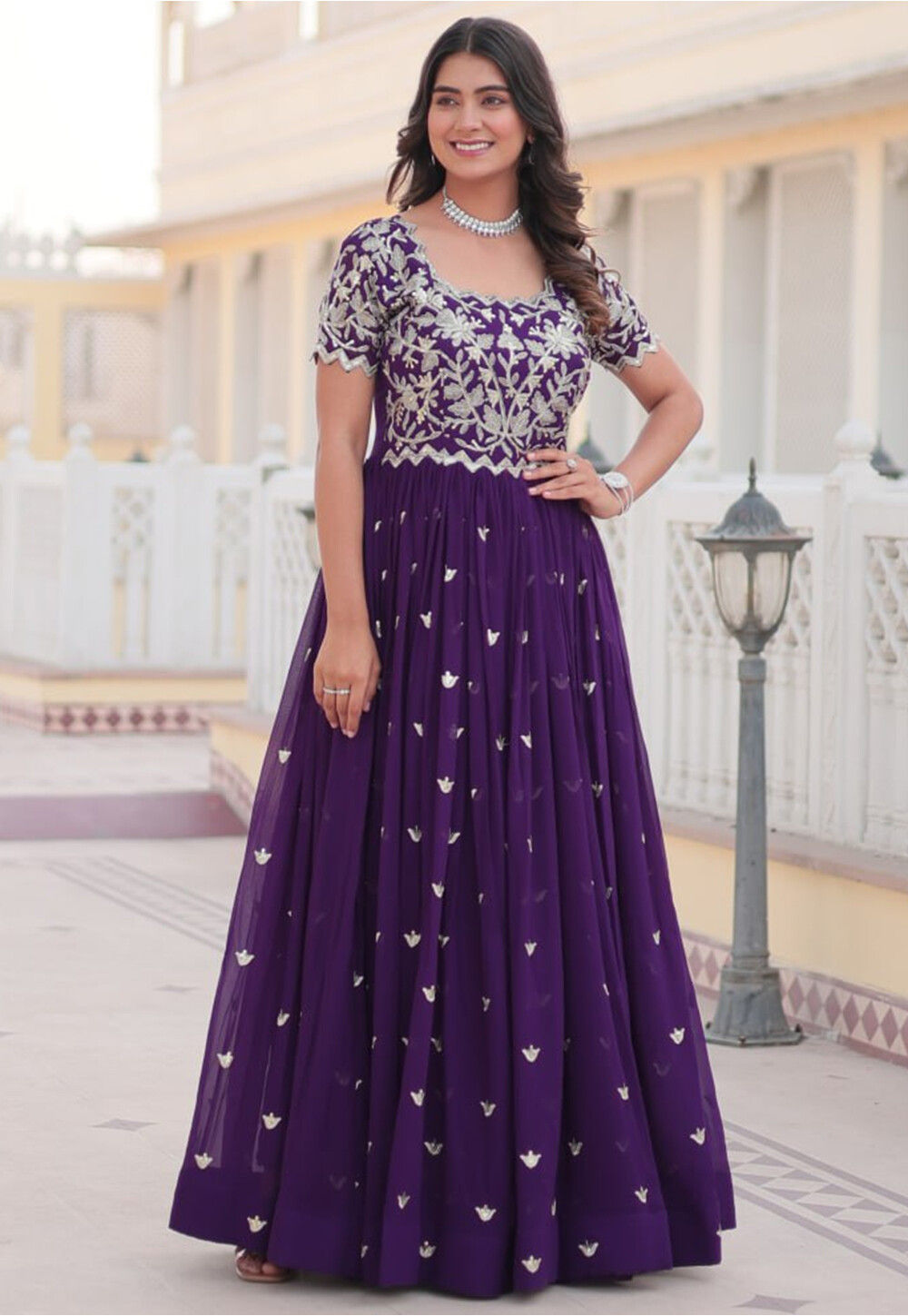 Buy Embroidered Georgette Gown in Purple Online : TWJ5124 - Utsav Fashion