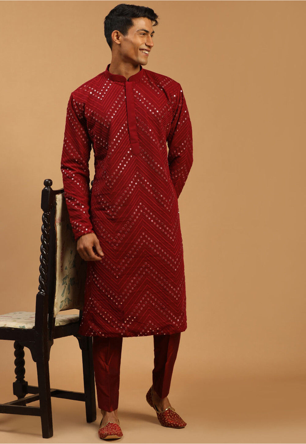 Buy Embroidered Georgette Kurta Set in Maroon Online : MTR5734 - Utsav ...