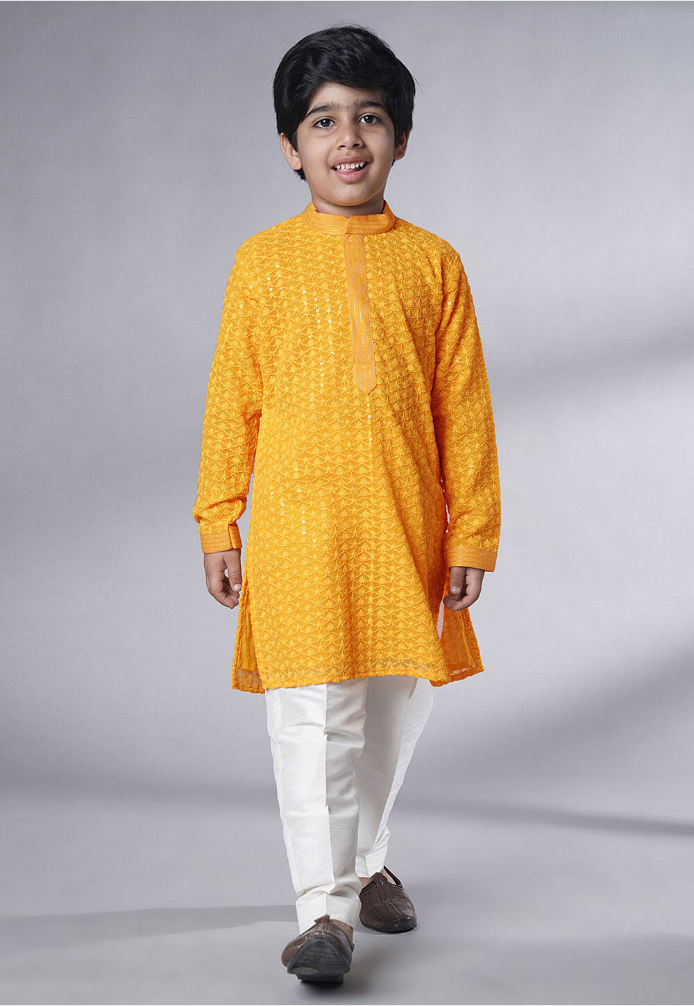 Buy Embroidered Georgette Kurta Set in Mustard Online : UFC406 - Utsav ...