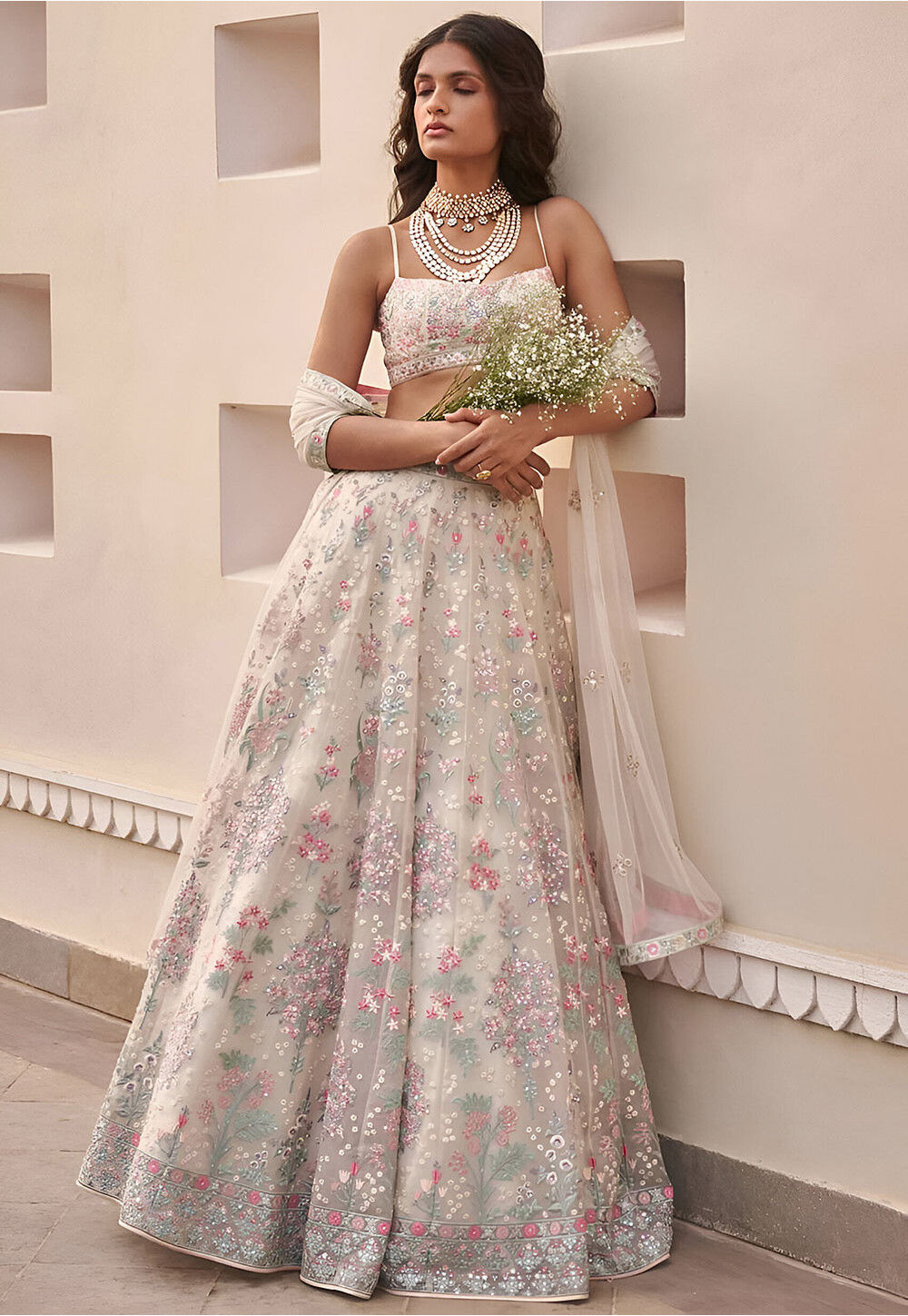 Buy Embroidered Georgette Lehenga in Off White Online : LSG131 - Utsav ...