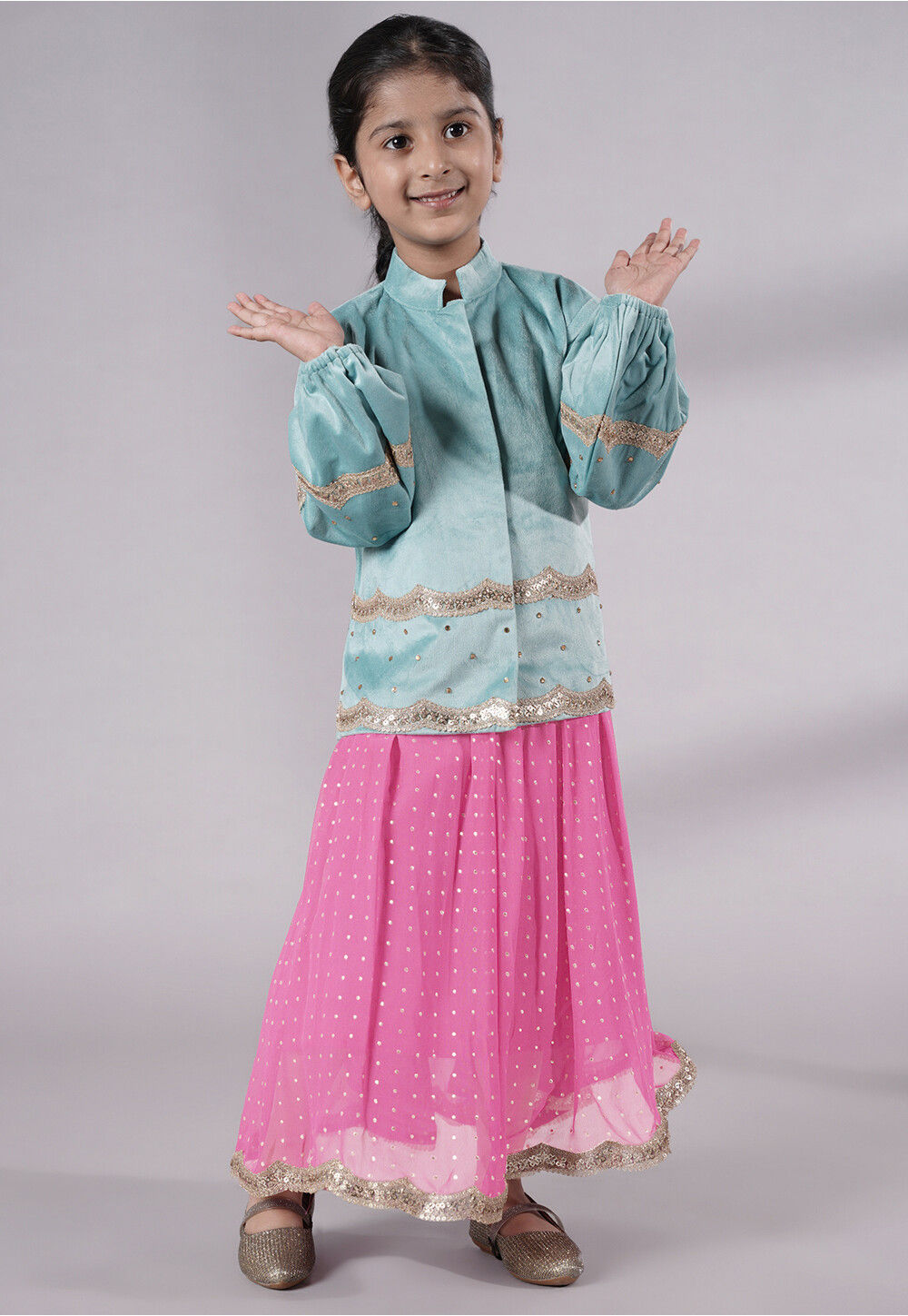 Buy Embroidered Georgette Maxi Dress with Jacket in Pink Online : UFC70 ...