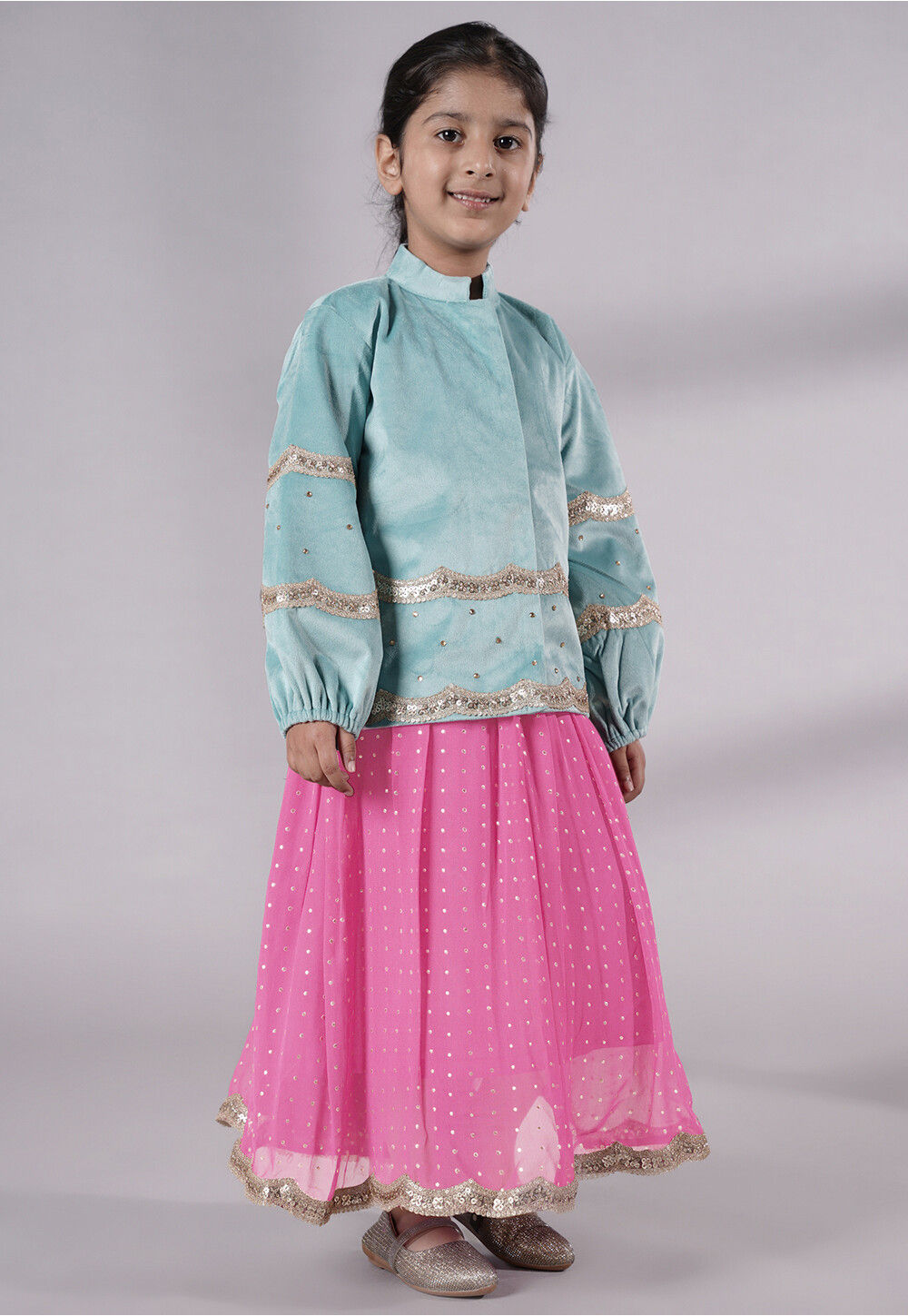 Buy Embroidered Georgette Maxi Dress with Jacket in Pink Online : UFC70 ...