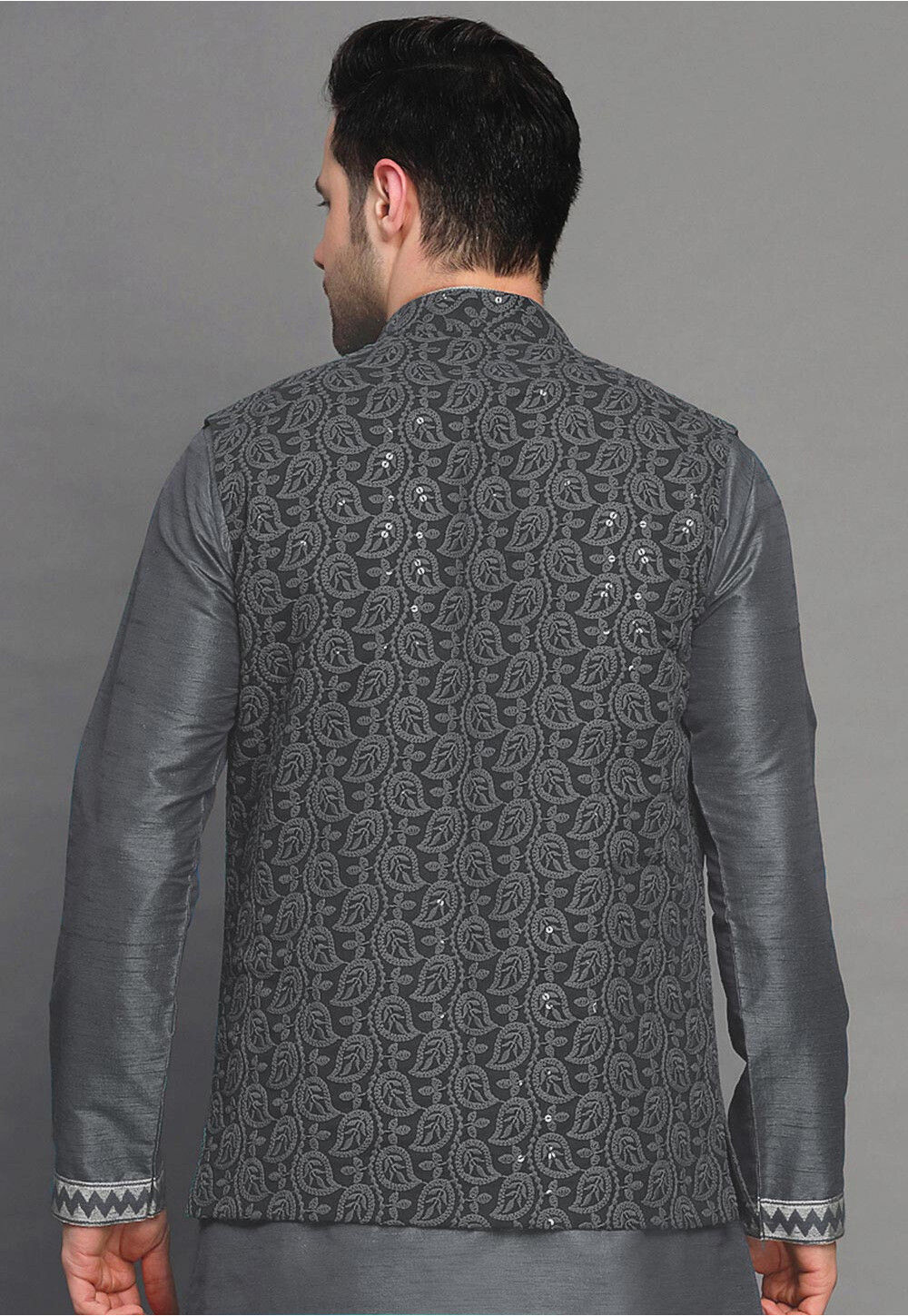 Buy Embroidered Georgette Nehru Jacket in Grey Online : MXX885 - Utsav ...