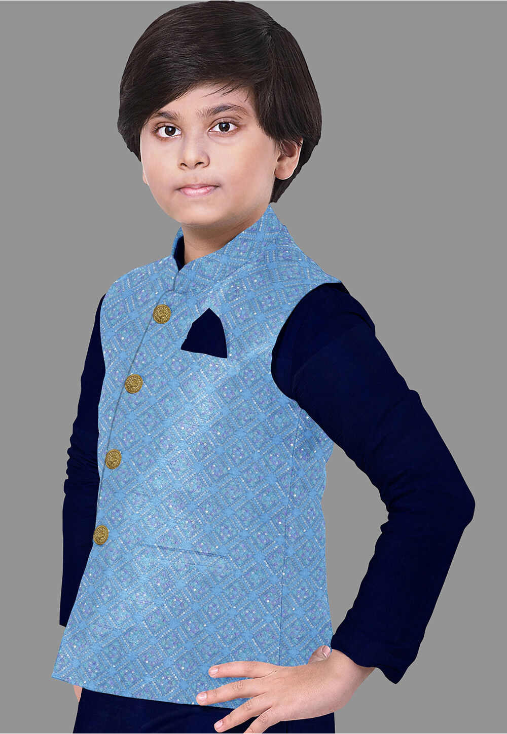 Buy Embroidered Georgette Nehru Jacket in Light Blue Online : UNJ2148 ...