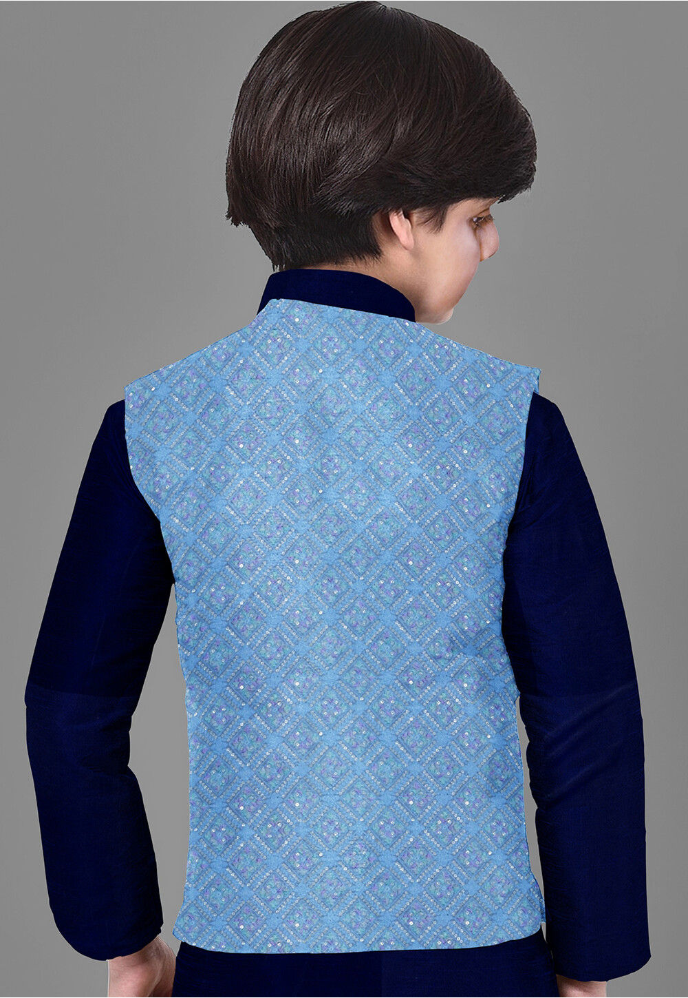 Buy Embroidered Georgette Nehru Jacket in Light Blue Online : UNJ2148 ...
