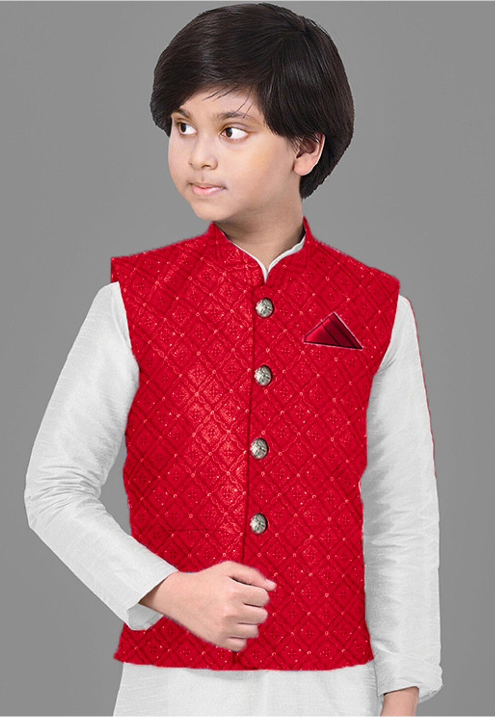 Buy Embroidered Georgette Nehru Jacket in Red Online : UNJ2389 - Utsav ...