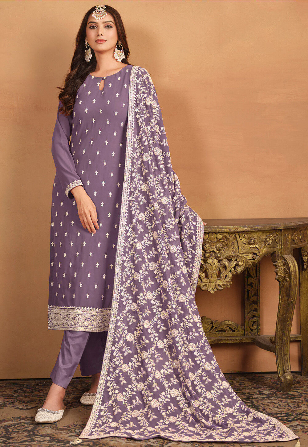 Embroidered Georgette Pakistani Suit in Dusty Purple Purple Salwar ...