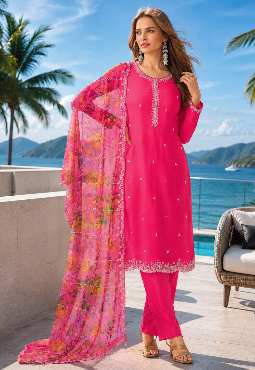 Buy Embroidered Georgette Pakistani Suit in Fuchsia Online : KQT974 ...