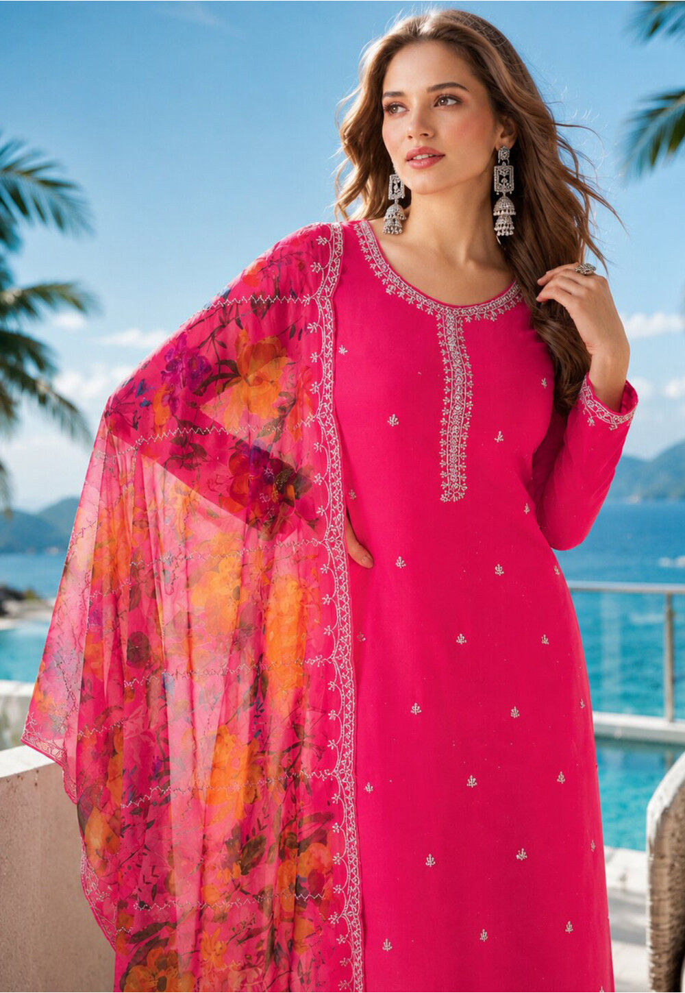 Buy Embroidered Georgette Pakistani Suit in Fuchsia Online : KQT974 ...