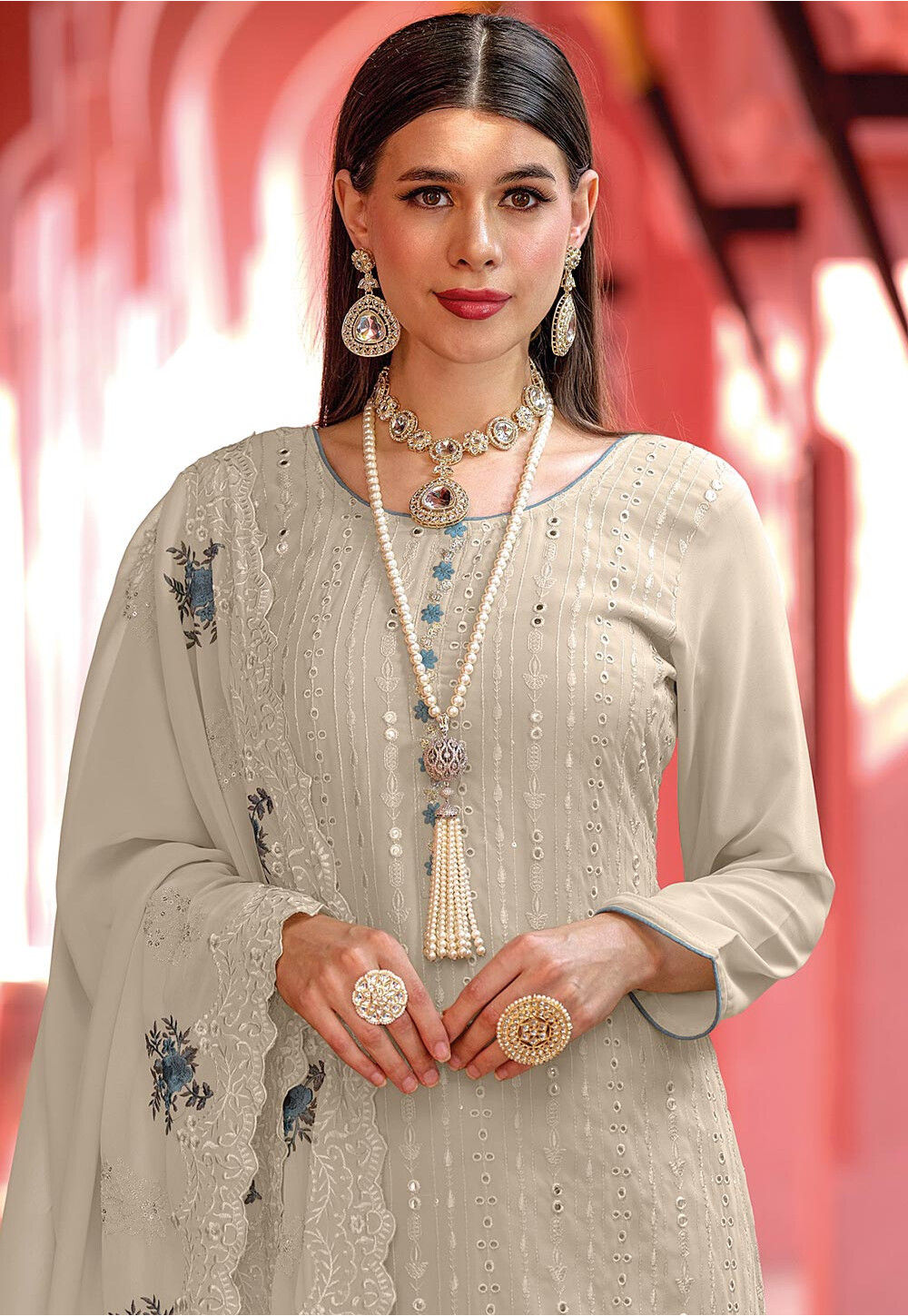 Buy Embroidered Georgette Pakistani Suit in Grey Online : KCH10669 ...