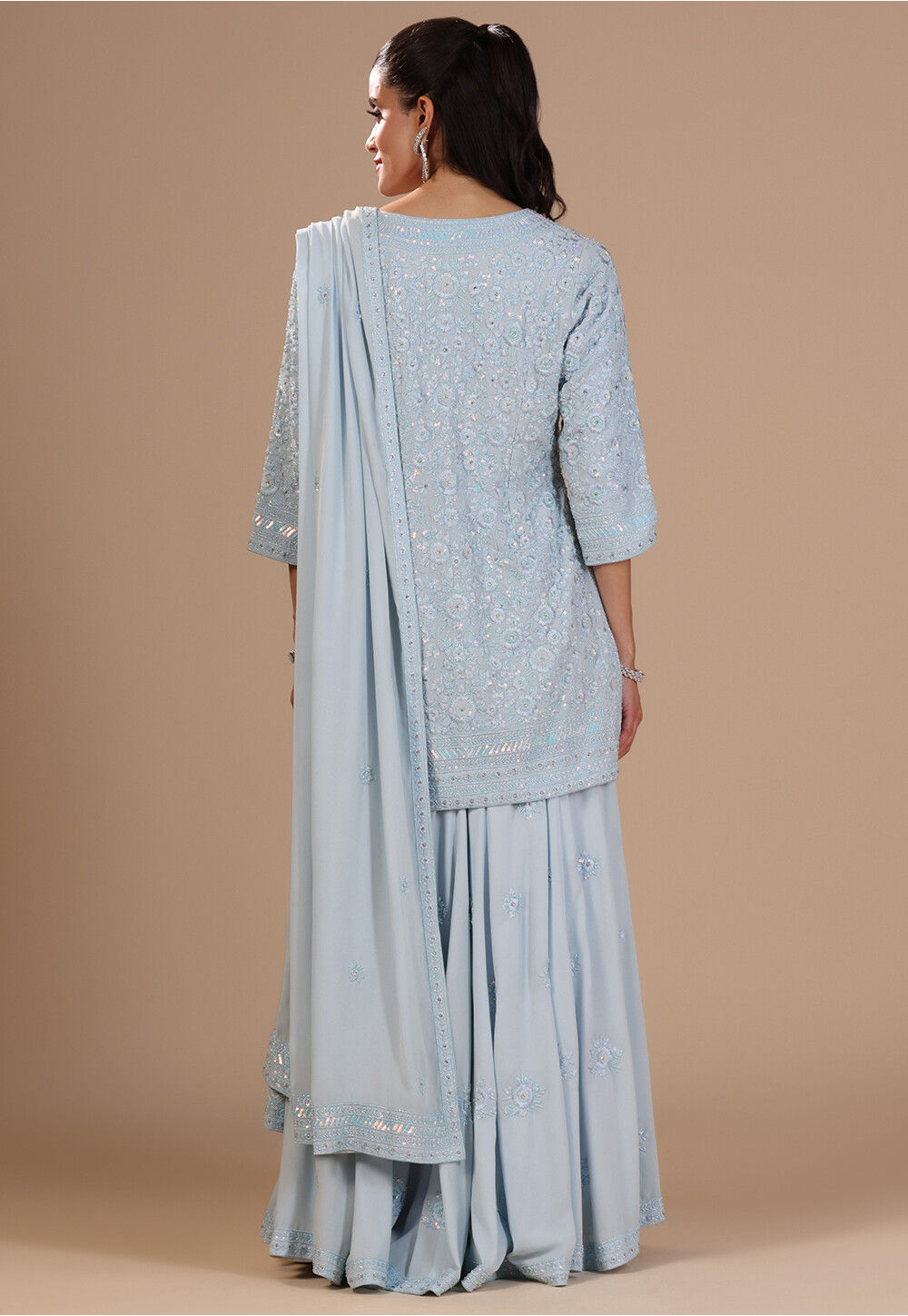 Buy Embroidered Georgette Pakistani Suit in Light Blue Online : KPK372 ...