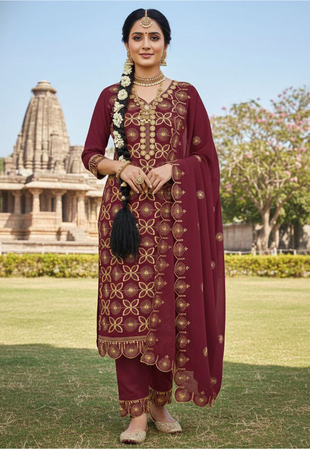 Buy Embroidered Georgette Pakistani Suit in Maroon Online : KJC6497 ...