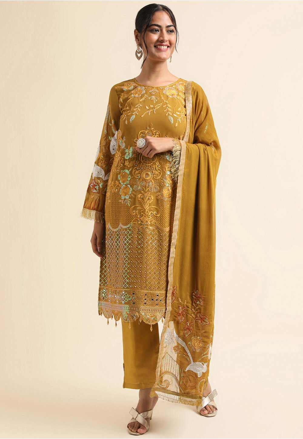 Buy Embroidered Georgette Pakistani Suit in Mustard Online : KJZ109 ...