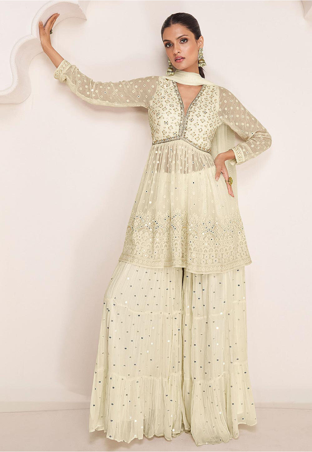 Buy Embroidered Georgette Pakistani Suit in Off White Online : KCH11879 ...