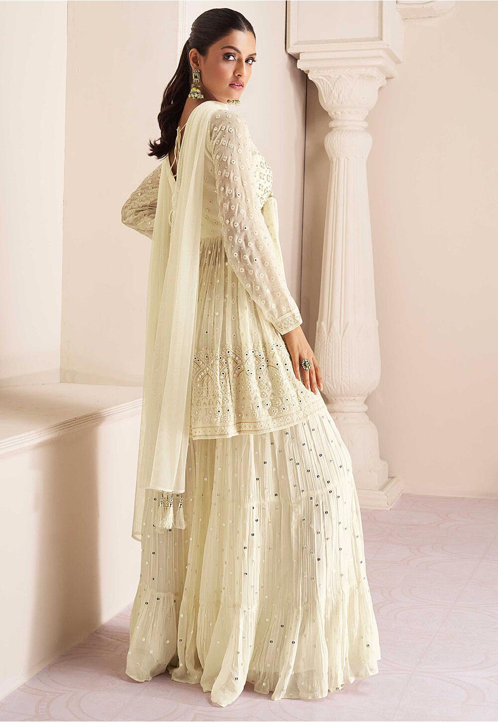 Buy Embroidered Georgette Pakistani Suit in Off White Online : KCH11879 ...