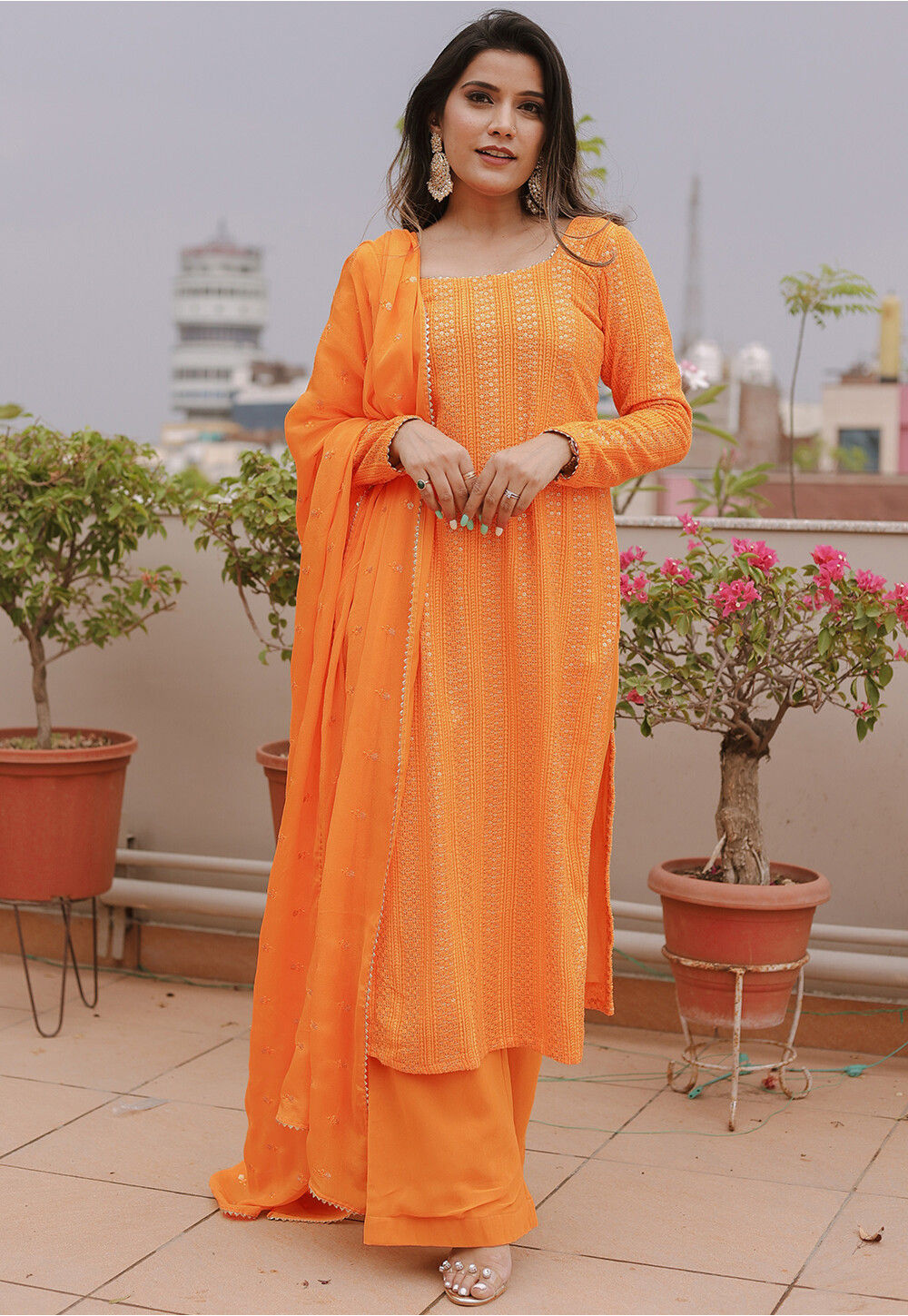 Buy Embroidered Georgette Pakistani Suit in Orange Online : KJN4400 ...