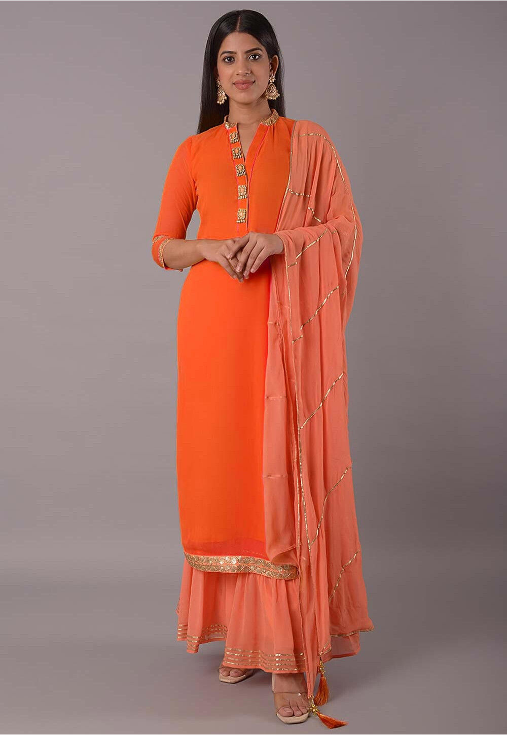 Buy Embroidered Georgette Pakistani Suit in Orange Online : KUR87 ...