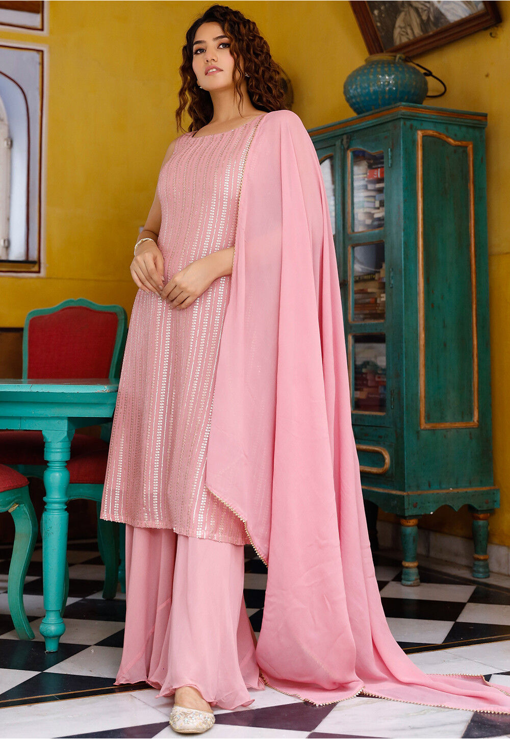 Buy Embroidered Georgette Pakistani Suit in Pink Online : KJN4164 ...