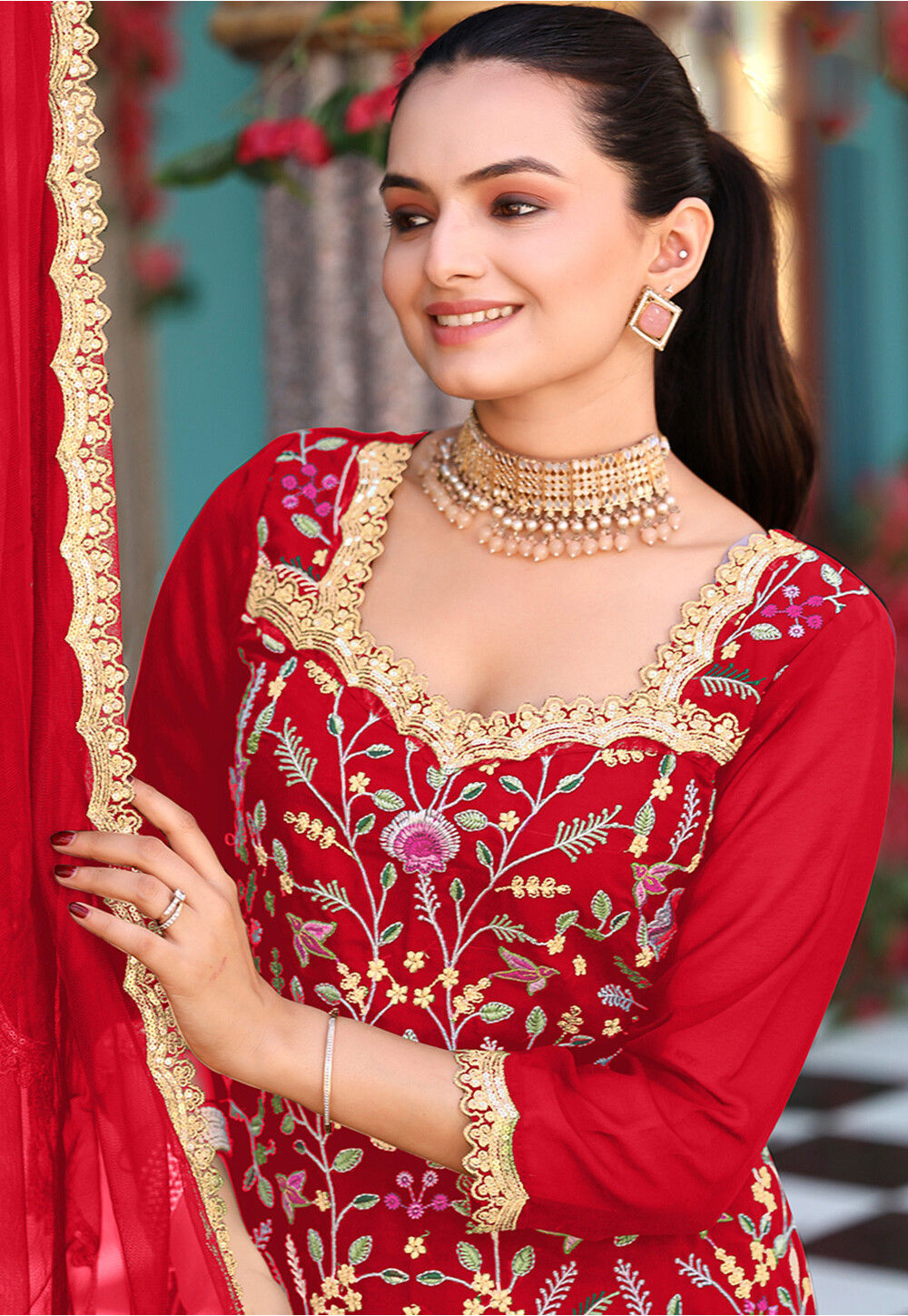Buy Embroidered Georgette Pakistani Suit in Red Online : KJC6062 ...
