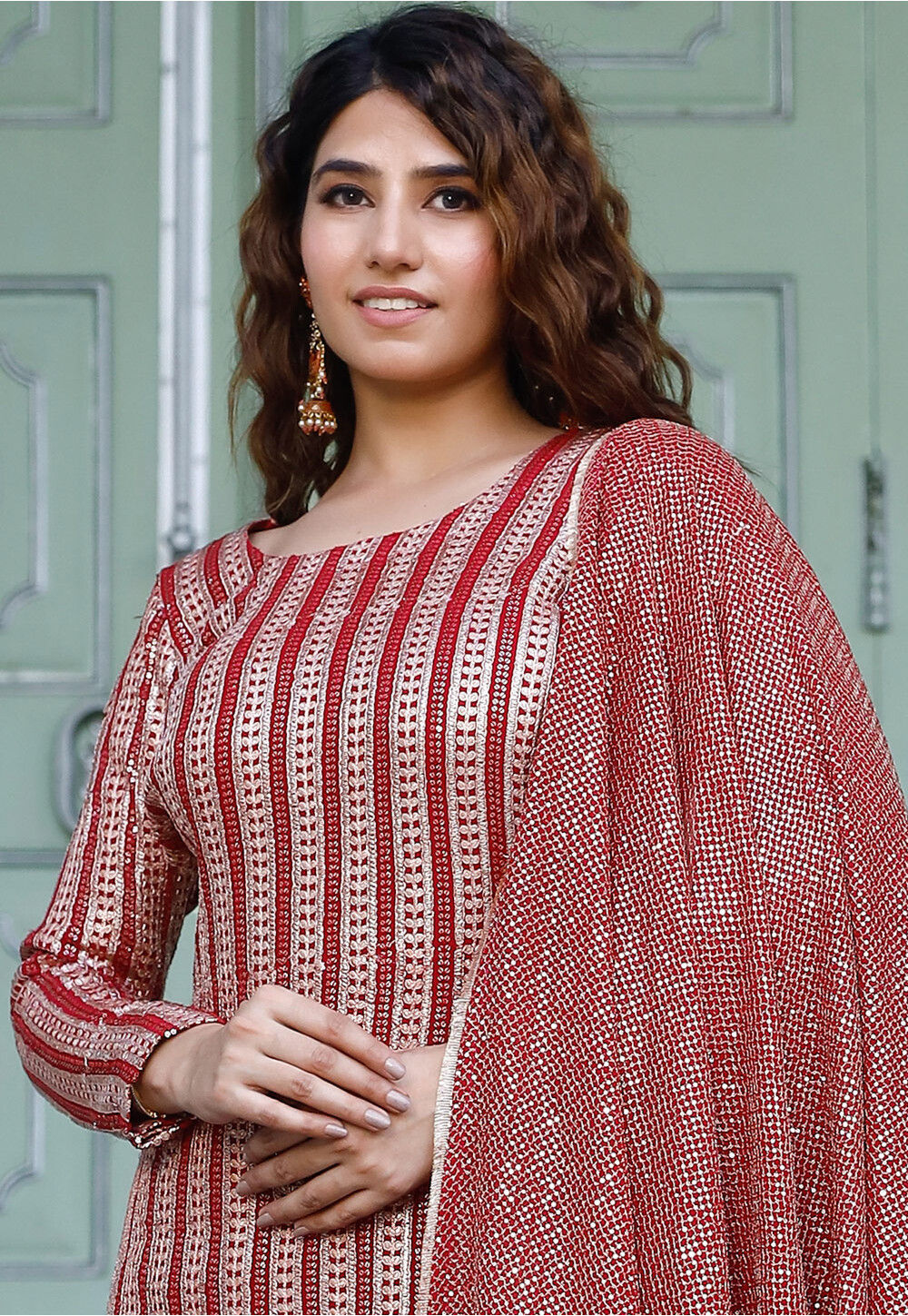 Buy Embroidered Georgette Pakistani Suit in Red Online : KJN4162 ...
