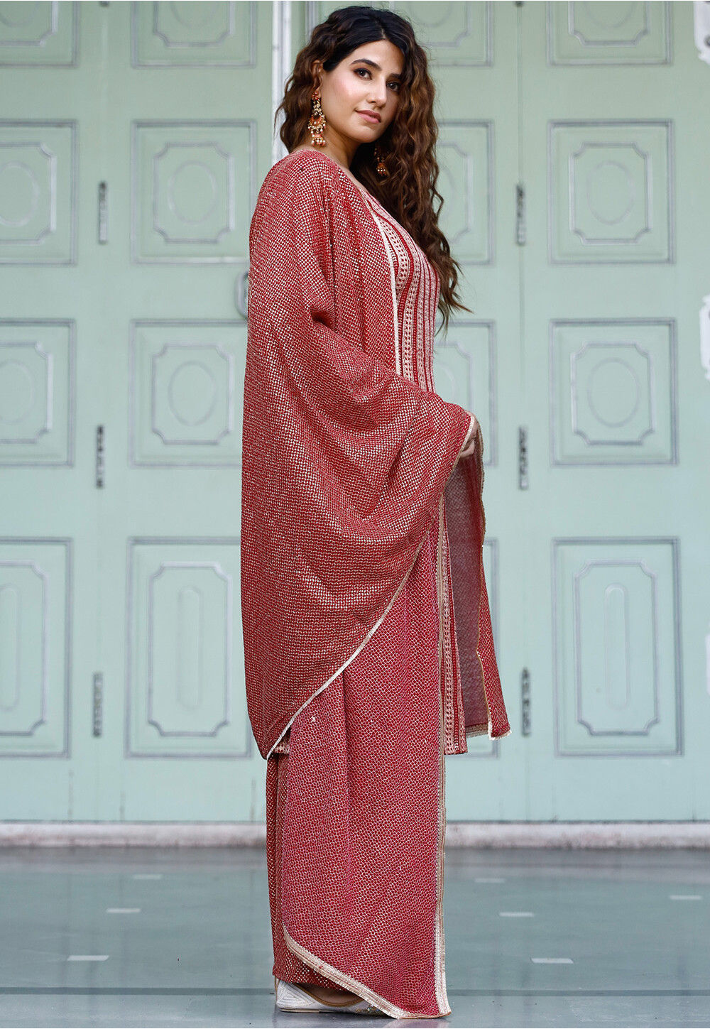 Buy Embroidered Georgette Pakistani Suit in Red Online : KJN4162 ...