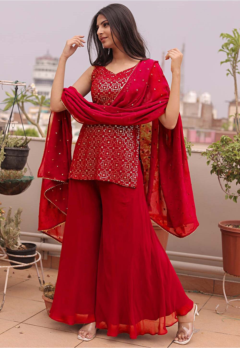 Buy Embroidered Georgette Pakistani Suit in Red Online : KJN4391 ...