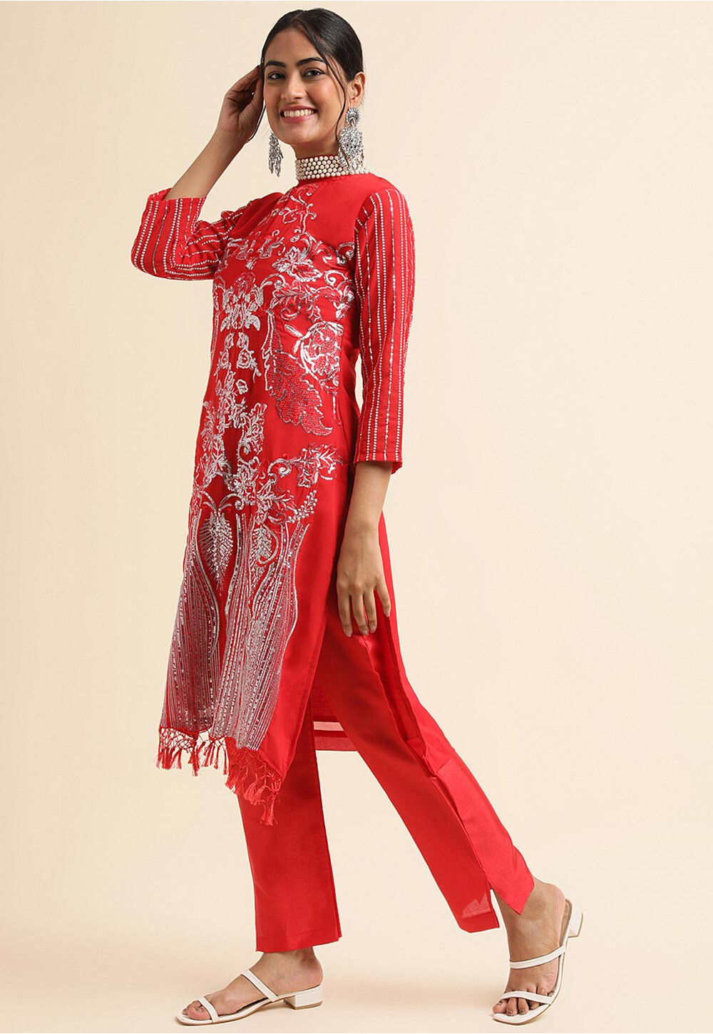 Buy Embroidered Georgette Pakistani Suit in Red Online : KJZ111 - Utsav ...
