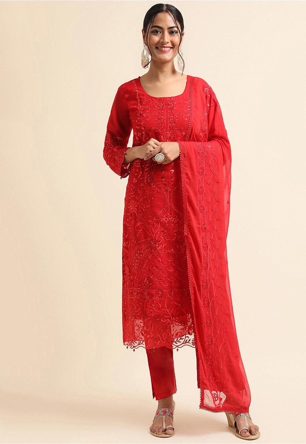 Buy Embroidered Georgette Pakistani Suit in Red Online : KJZ134 - Utsav ...