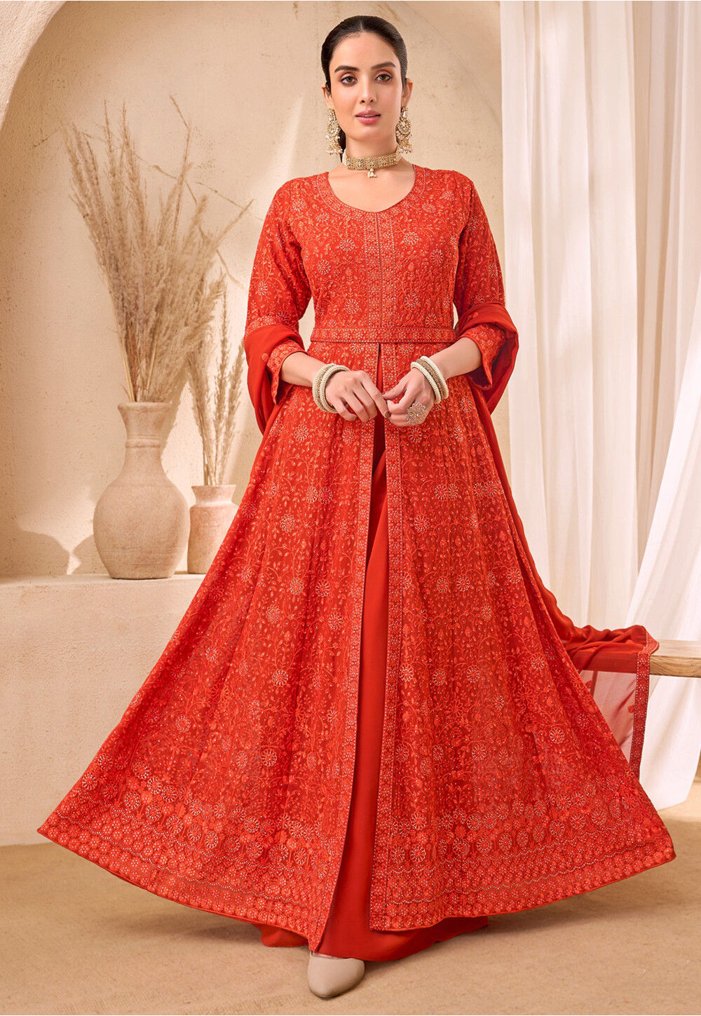 Buy Embroidered Georgette Pakistani Suit in Red Online : KRD1747 ...