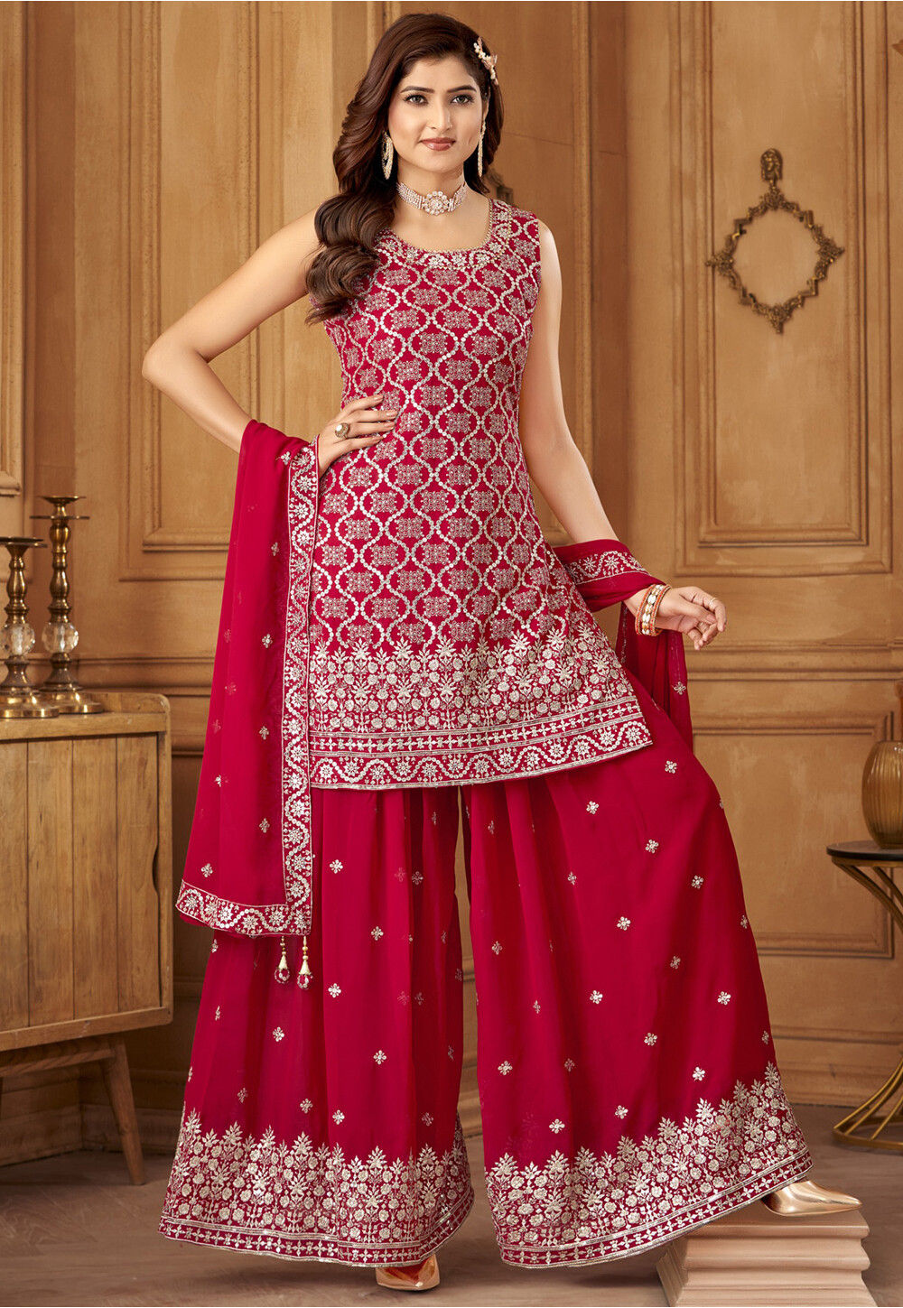 Buy Embroidered Georgette Pakistani Suit in Red Online : KRD257 - Utsav ...