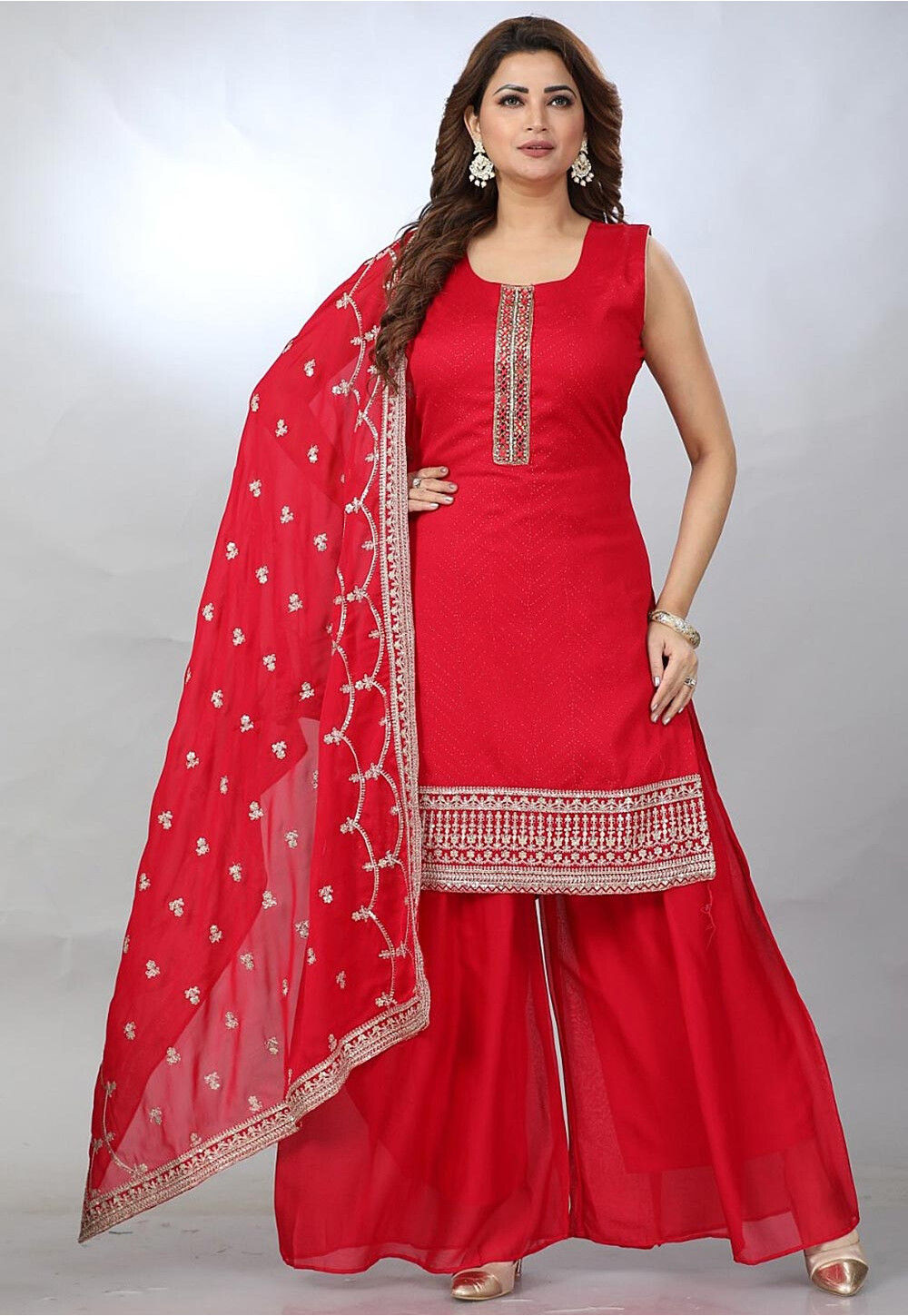 Buy Embroidered Georgette Pakistani Suit in Red Online : KRD290 - Utsav ...