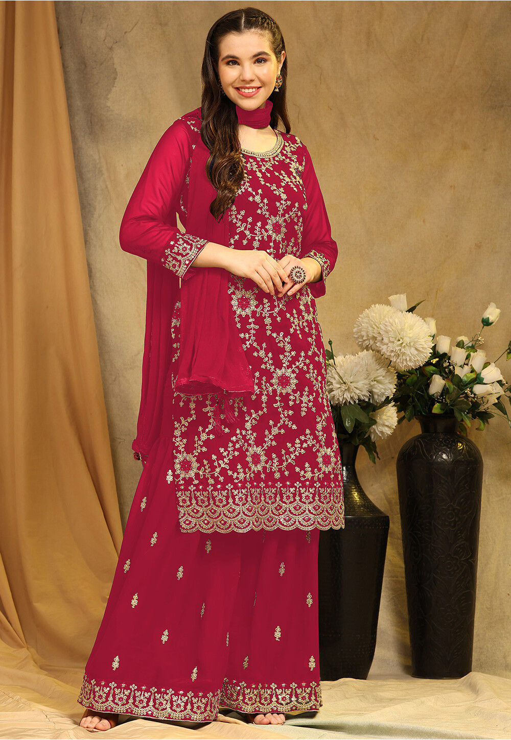Buy Embroidered Georgette Pakistani Suit in Red Online : KRY1671 ...