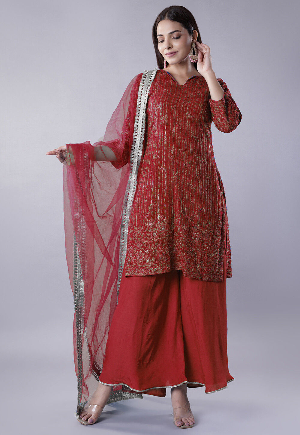 Buy Embroidered Georgette Pakistani Suit in Red Online : KUR0254 ...