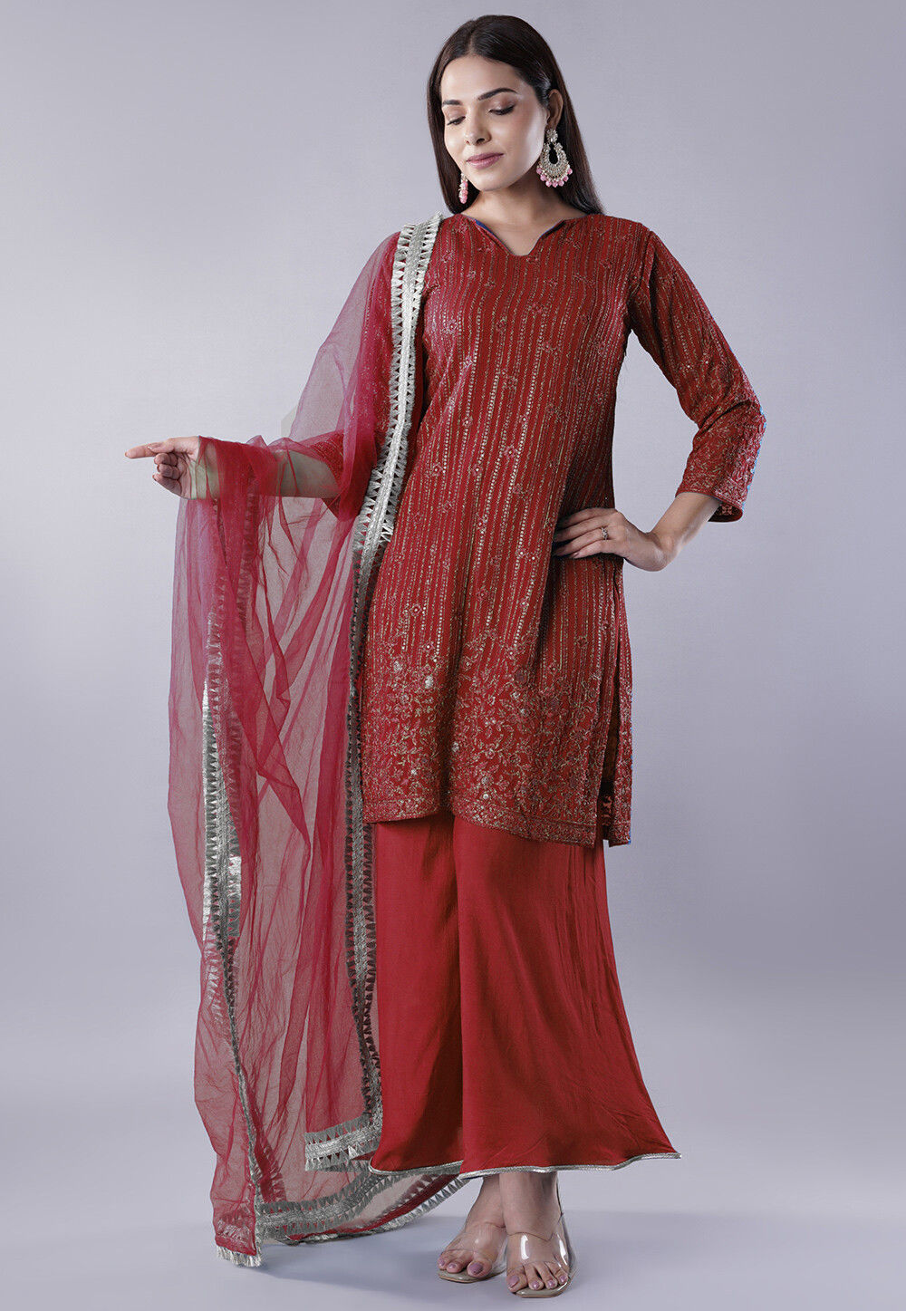 Buy Embroidered Georgette Pakistani Suit in Red Online : KUR0254 ...