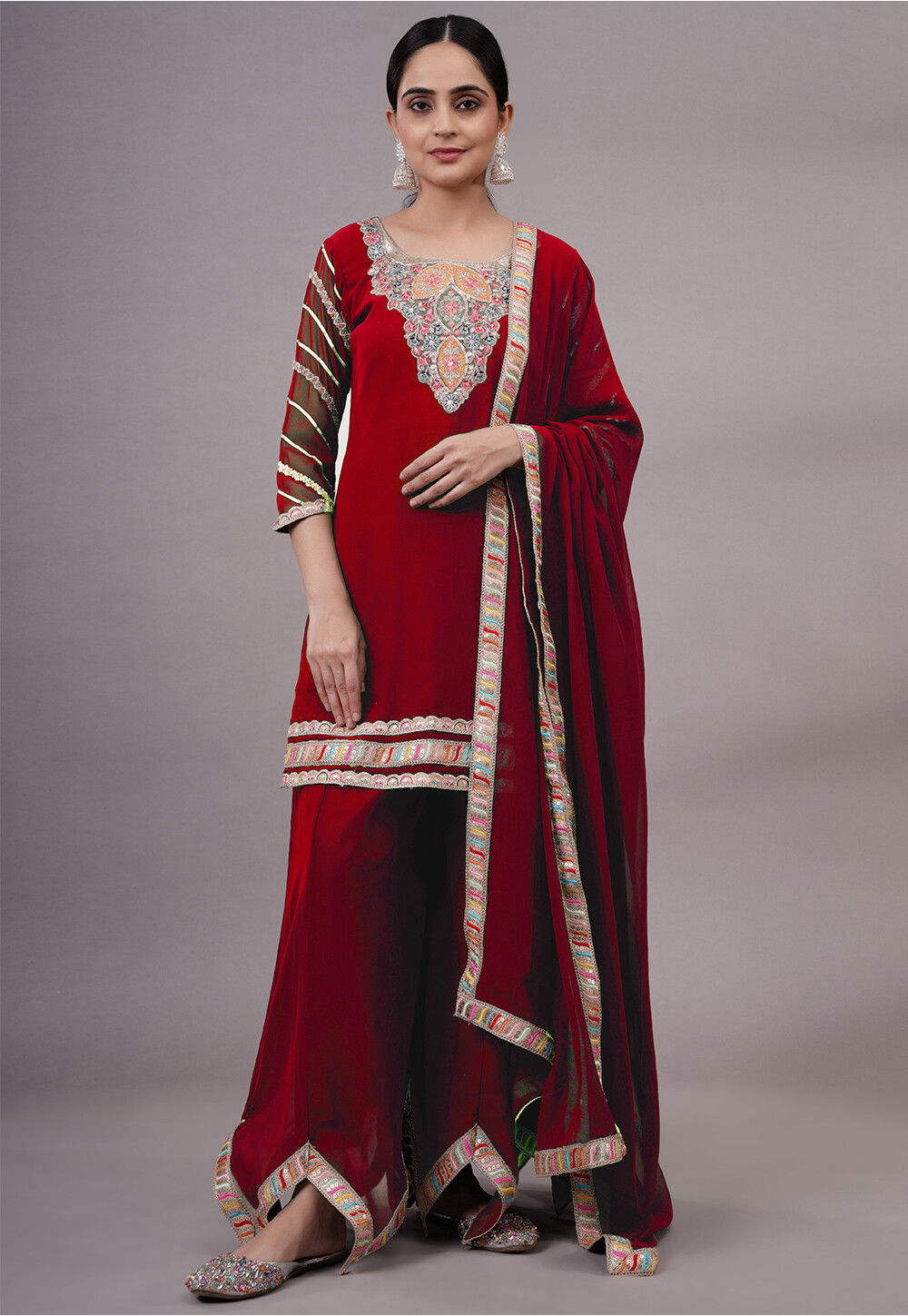 Buy Embroidered Georgette Pakistani Suit in Red Online : KUR784 - Utsav ...
