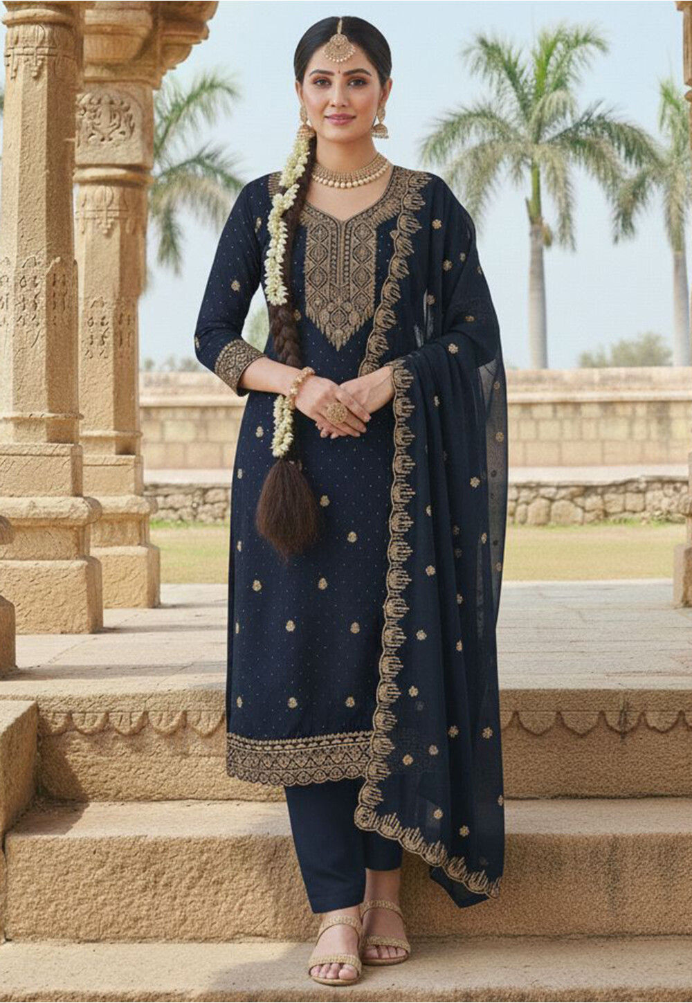 Buy Embroidered Georgette Pakistani Suit in Teal Blue Online : KJC6492 ...