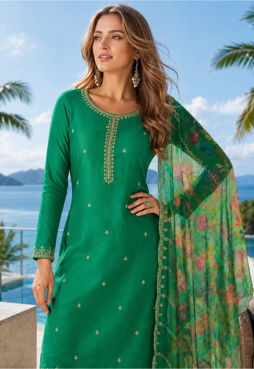 Buy Embroidered Georgette Pakistani Suit in Teal Green Online : KQT975 ...