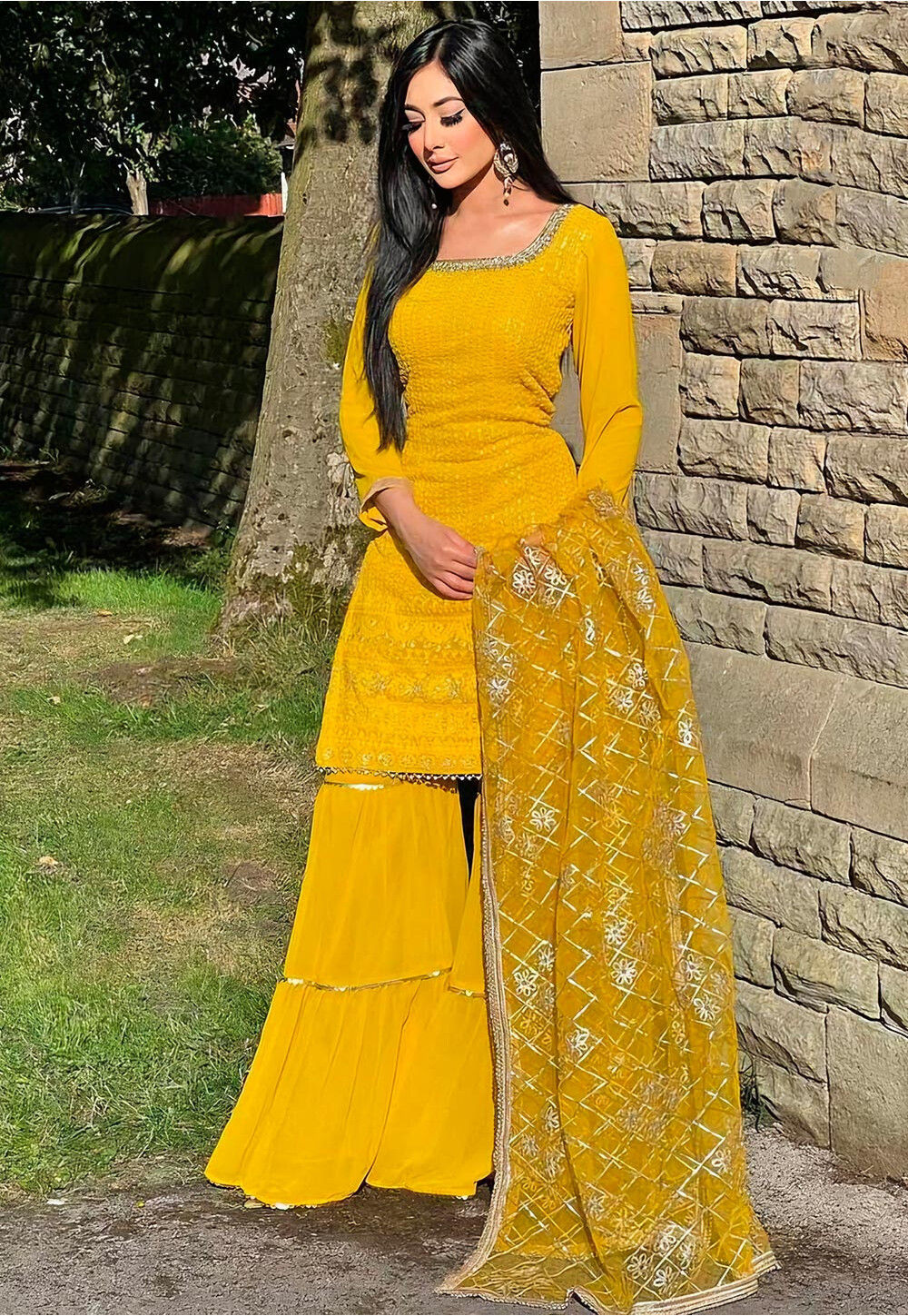 Buy Embroidered Georgette Pakistani Suit in Yellow Online : KJC4243 ...