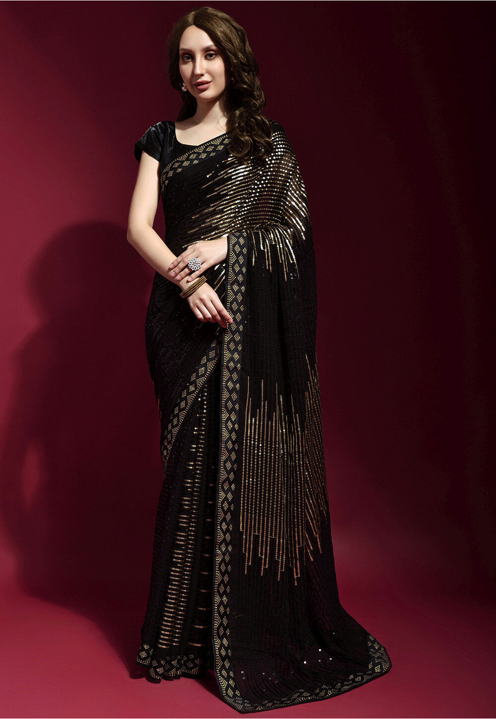 Buy Embroidered Georgette Saree in Black Online : SPF6152 - Utsav Fashion