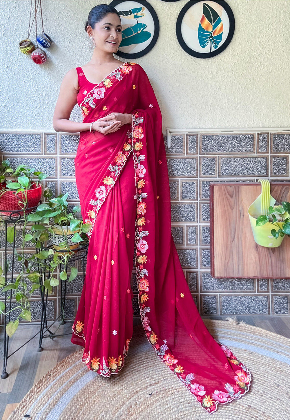 Buy Embroidered Georgette Saree in Maroon Online : SPF12396 - Utsav Fashion