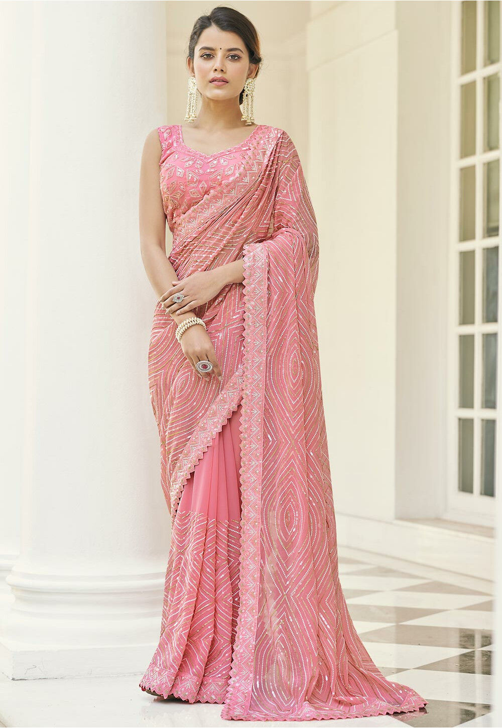 Buy Embroidered Georgette Saree in Pink Online : SPF4913 - Utsav Fashion