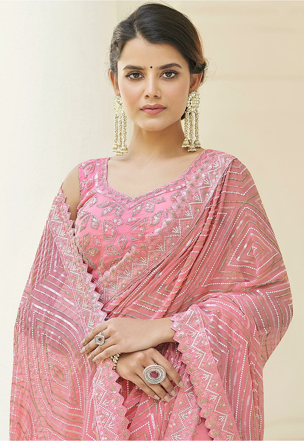 Buy Embroidered Georgette Saree in Pink Online : SPF4913 - Utsav Fashion