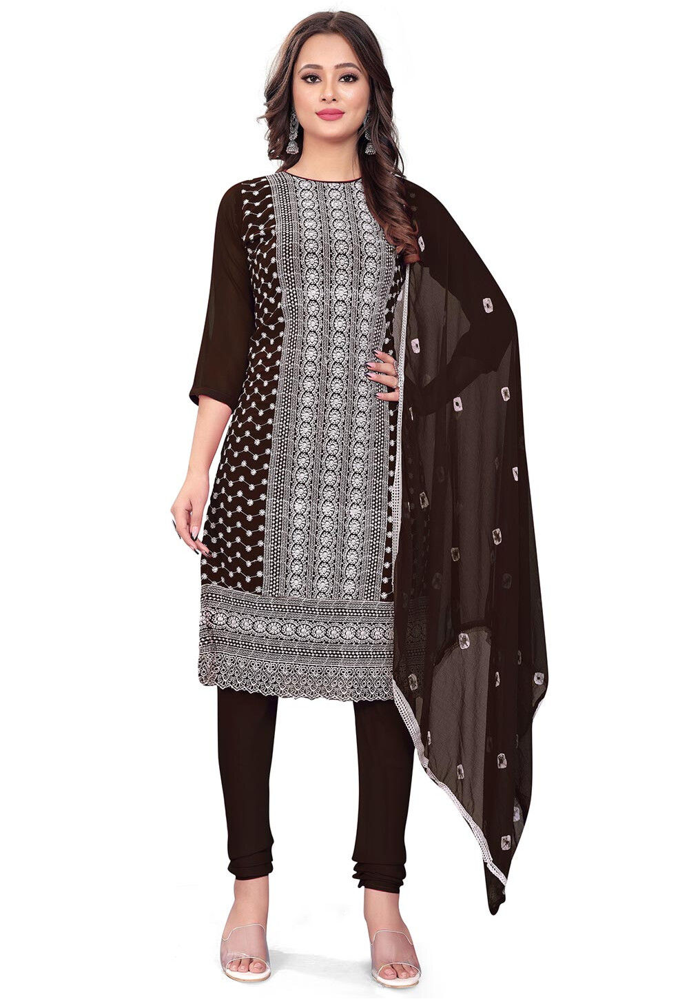 Buy Embroidered Georgette Straight Suit in Brown Online : KQU4629 ...