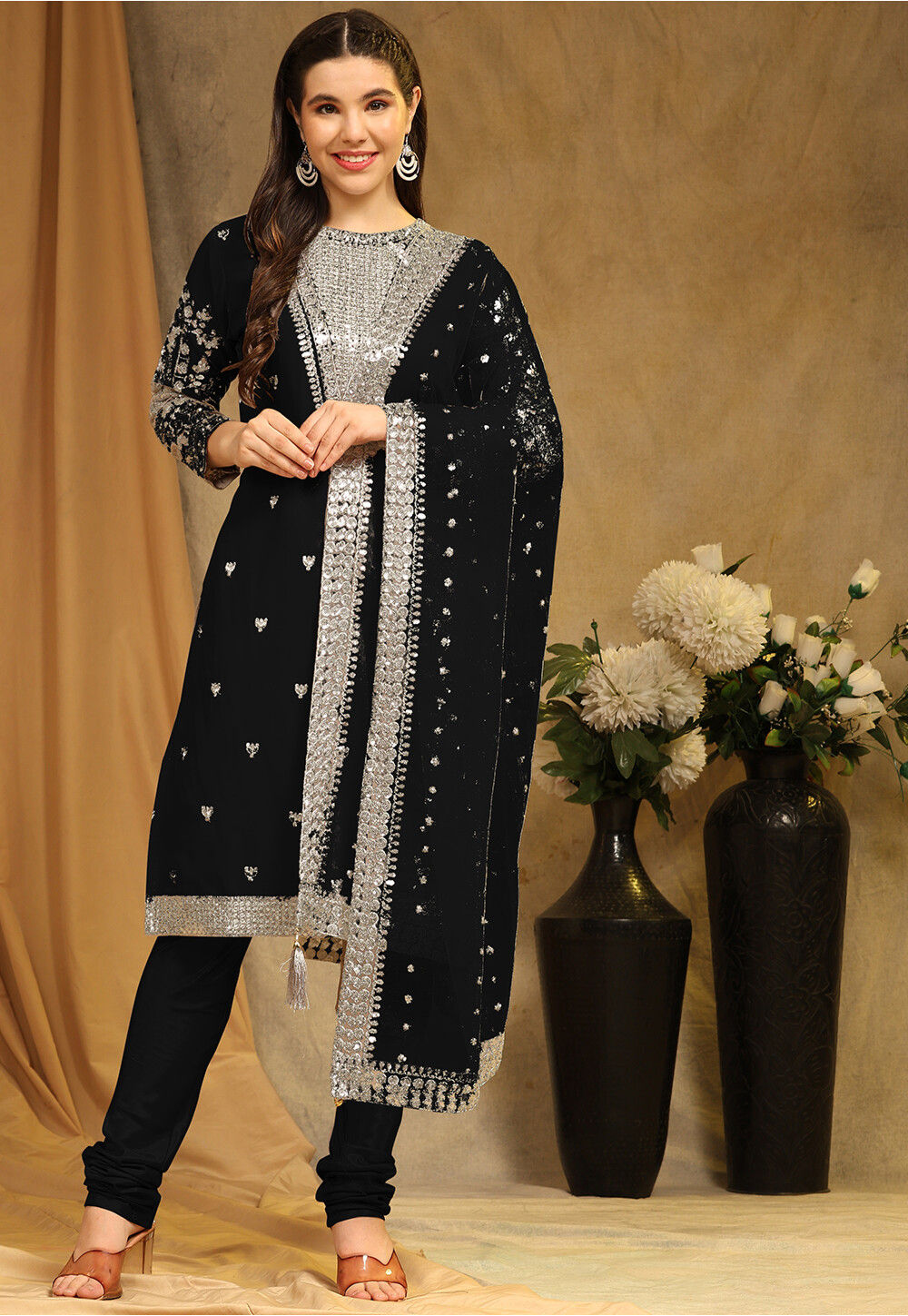 Buy Embroidered Georgette Straight Suit in Black Online : KRY1664 ...