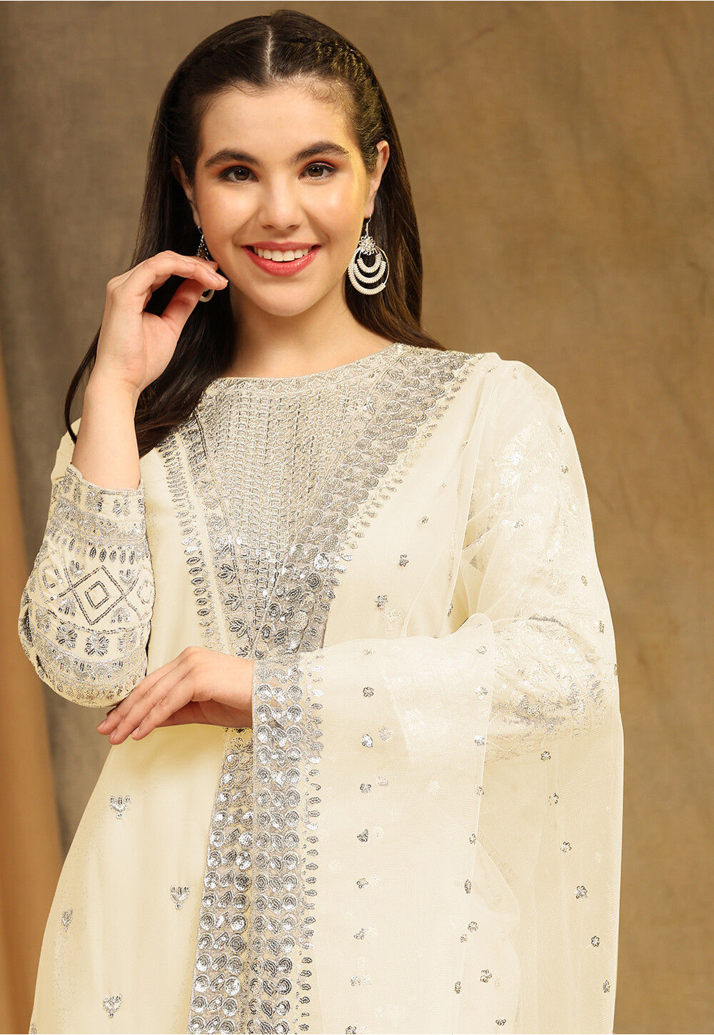 Buy Embroidered Georgette Straight Suit in Cream Online : KRY1662 ...