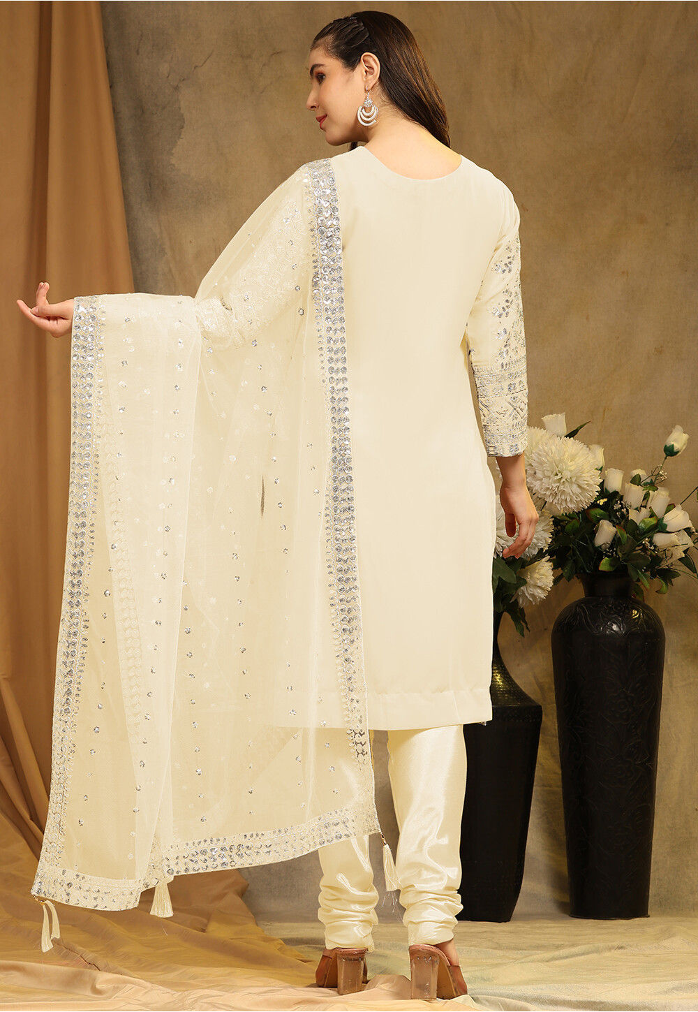 Buy Embroidered Georgette Straight Suit in Cream Online : KRY1662 ...