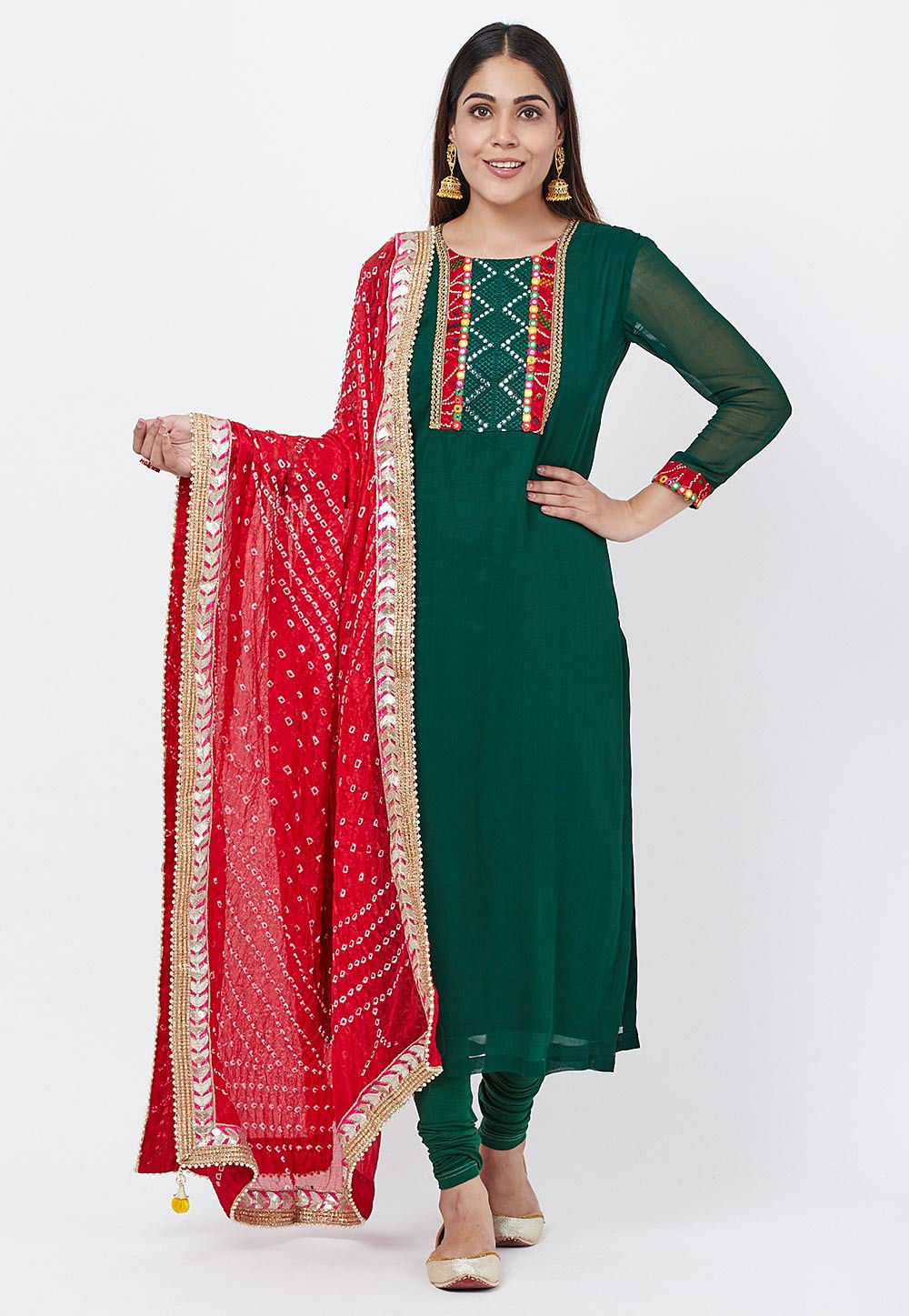 Buy Embroidered Georgette Straight Suit in Dark Teal Green Online ...
